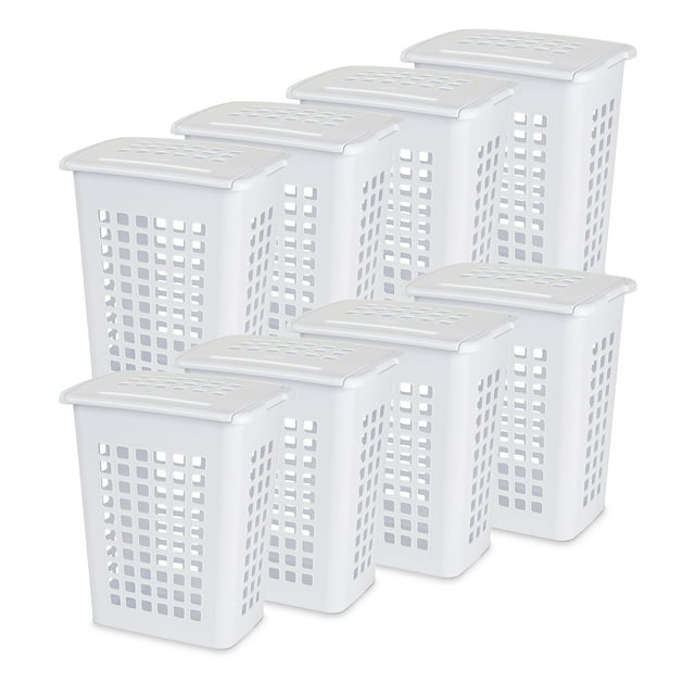 Sterilite Rectangular LiftTop Laundry Hamper Basket Bin w/ Lid (8 Pack ...
