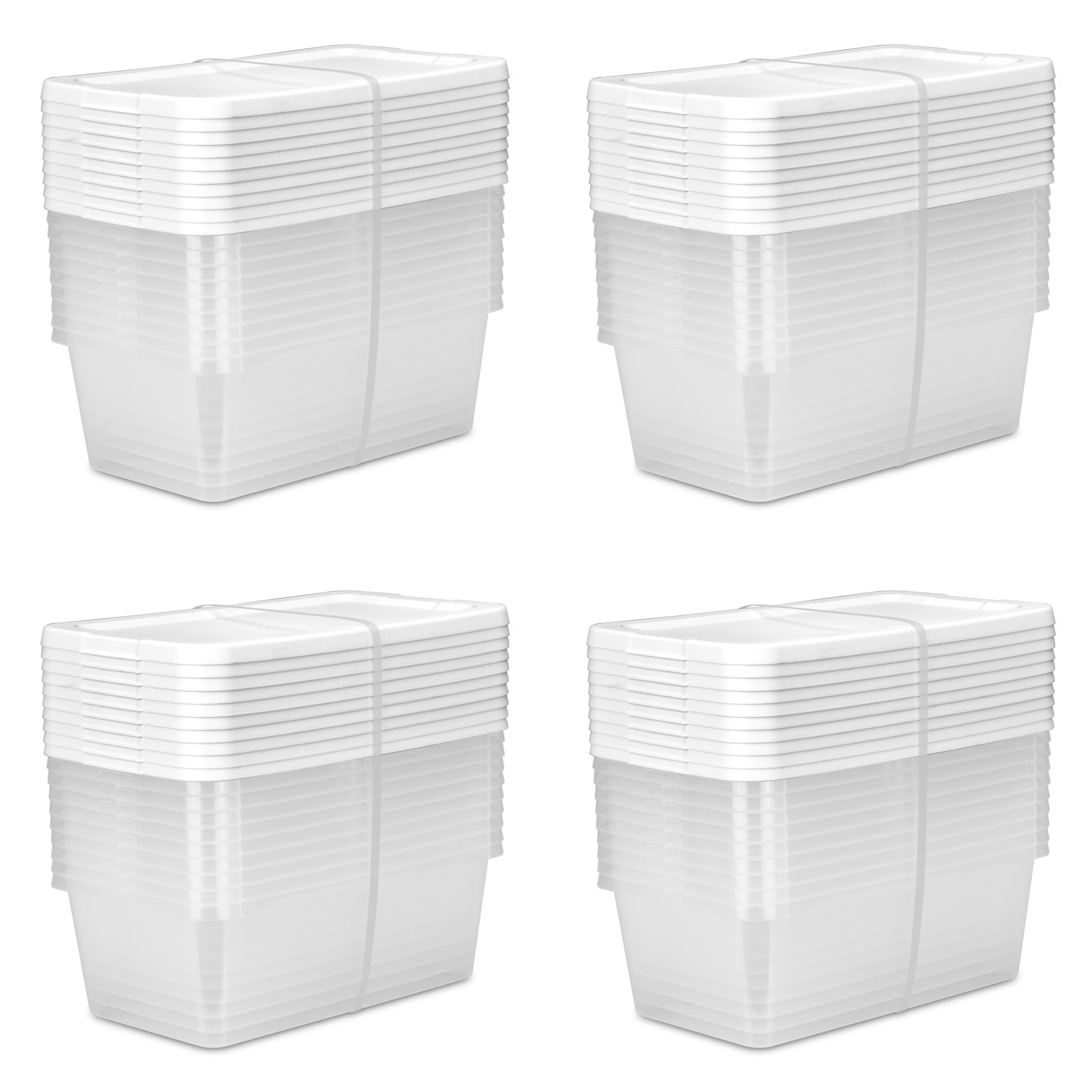 Sterilite Set of (10) 6 Quart Storage Boxes, Clear Plastic Storage Bin with Snap-On Lid, White ...