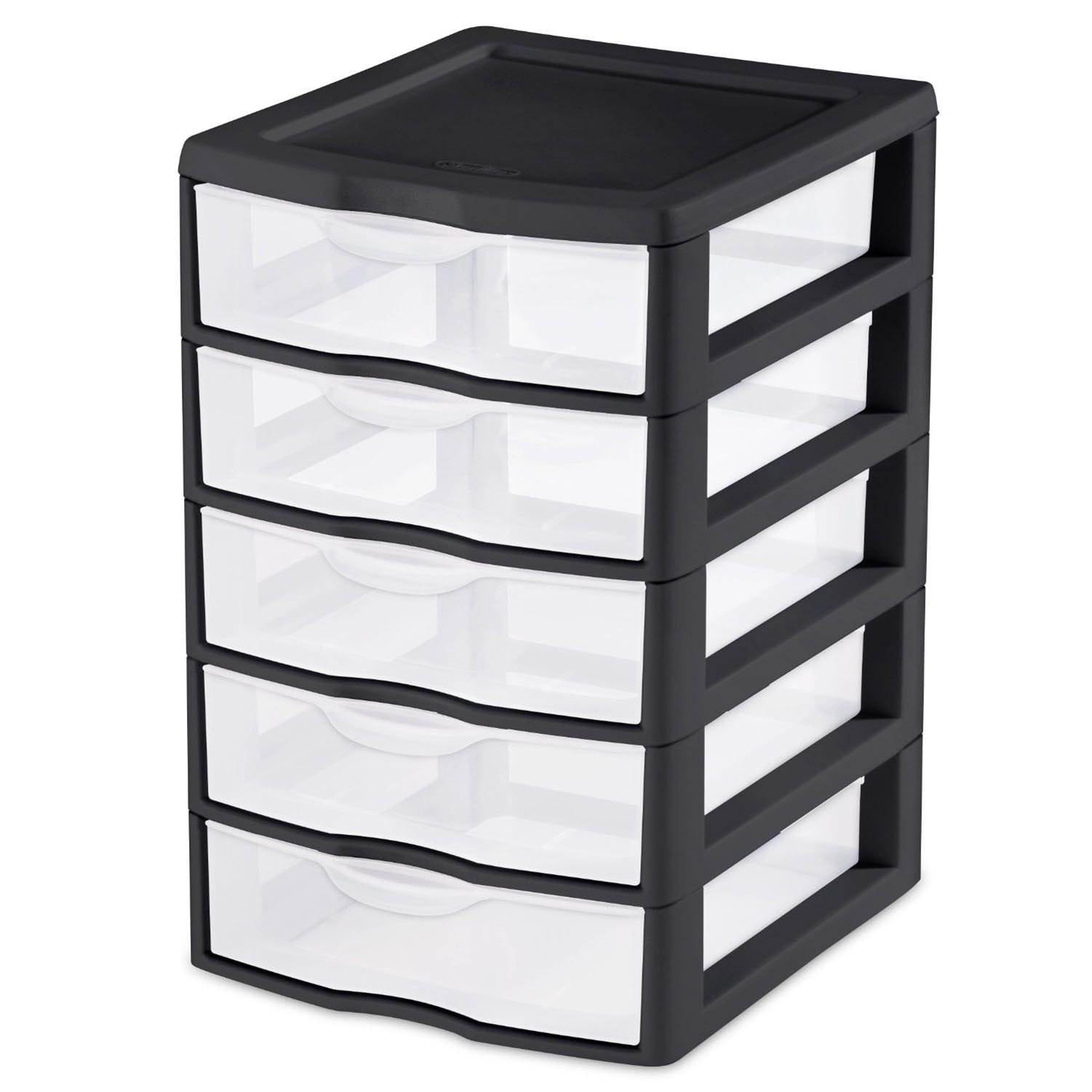 Sterilite Small 5-Drawer Countertop Storage Unit, Black and Clear ...