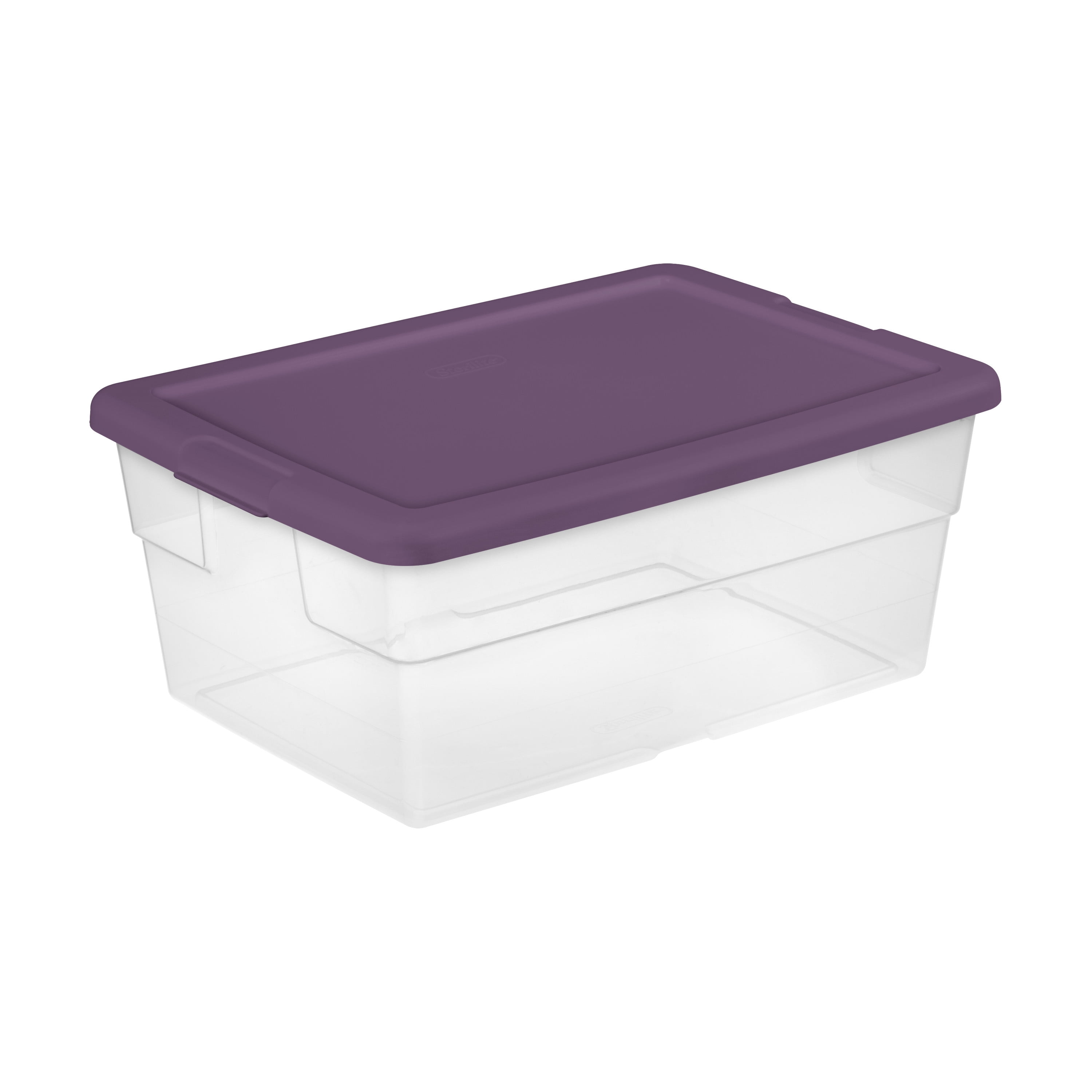 Sterilite Stackable 16 Qt Storage Box Container, Clear, Purple Lid, 2 ...