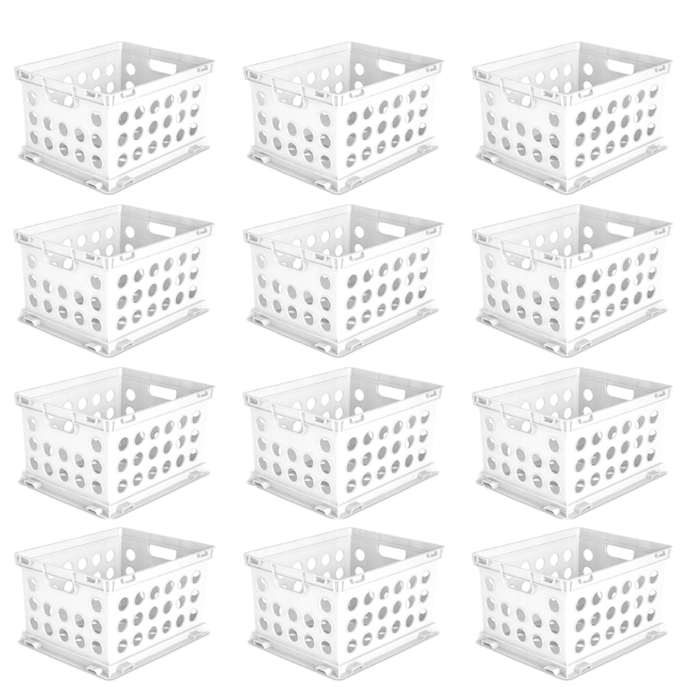 Sterilite Stackable File Storage Crates w/ Built In Handles, White(12 ...