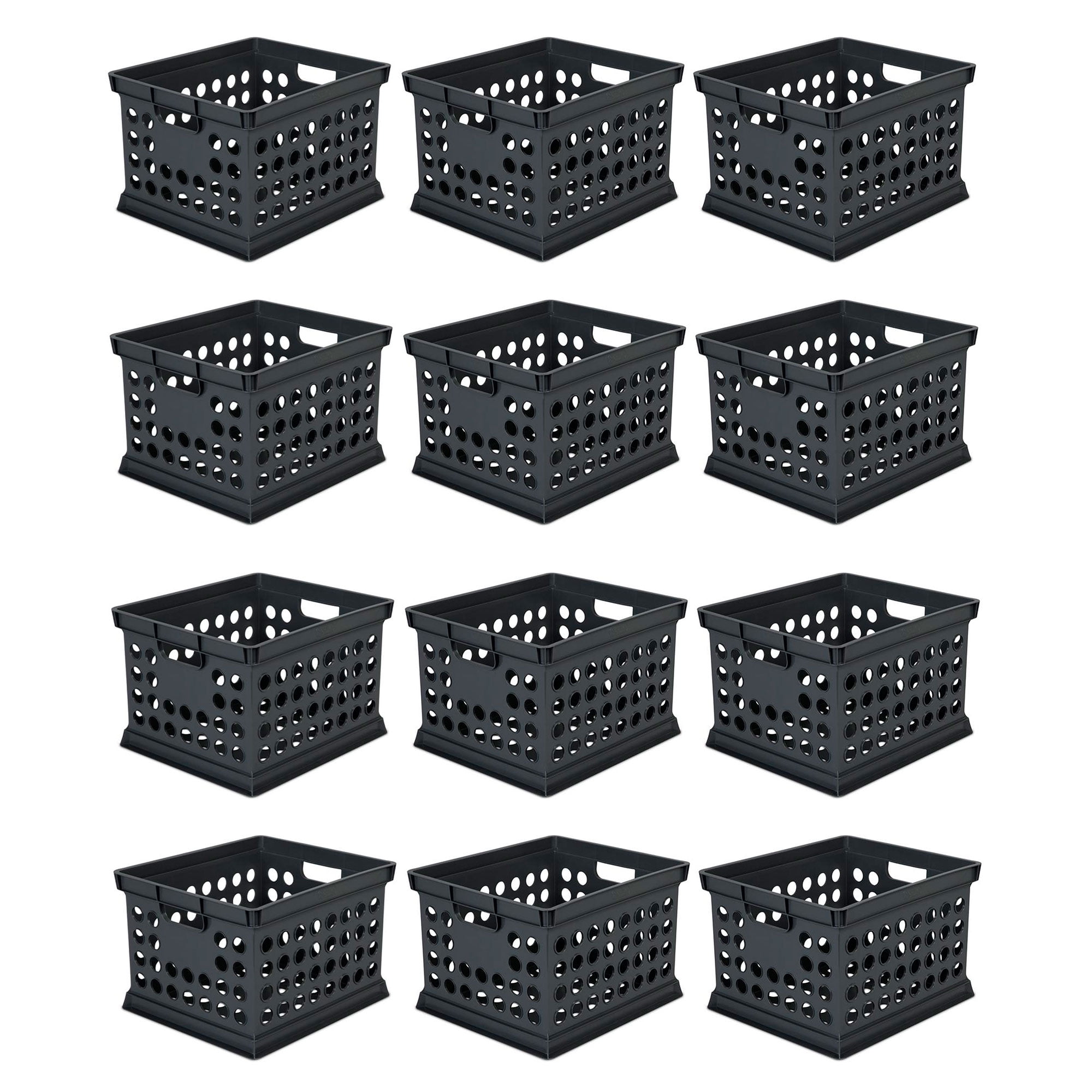 Sterilite Stackable Plastic Storage Crate Bin Organizer Box, Black, 12 ...