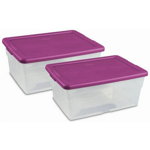 Sterilite Storage Box Set Clear Fuchsia Lid 16 Qt 2 Pk