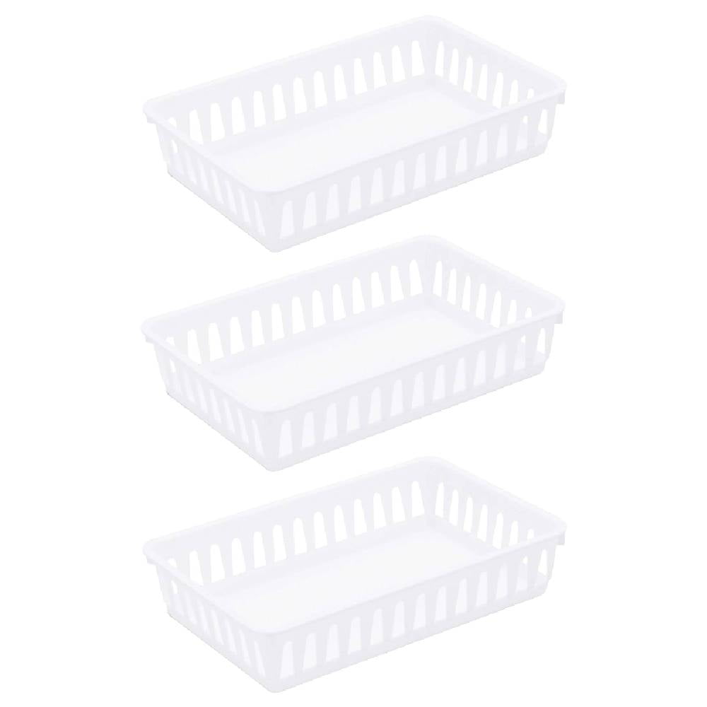 "Sterilite Plastic Storage Trays, Stackable Organizer Basket, White, 3 ...