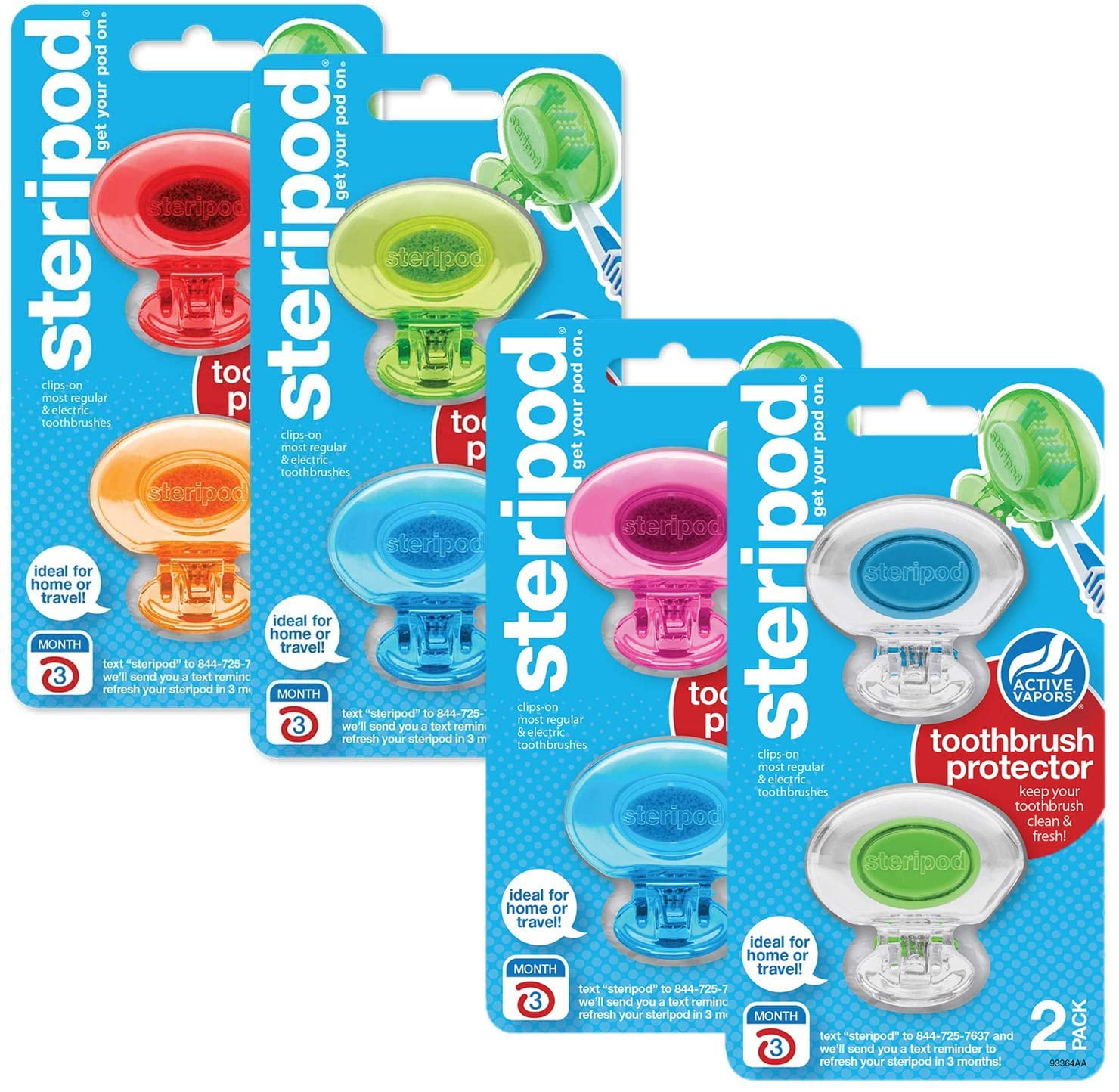 Steripod Toothbrush Protector Pods, Portable & Multi Color, 2 Count ...