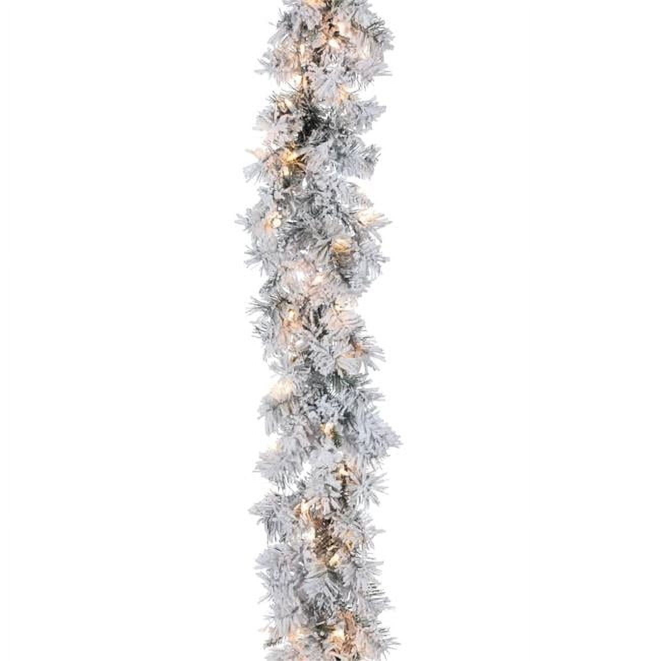Sterling 9 ft. Elegant Heavy Flocked Spruce Garland with Warm White LED ...