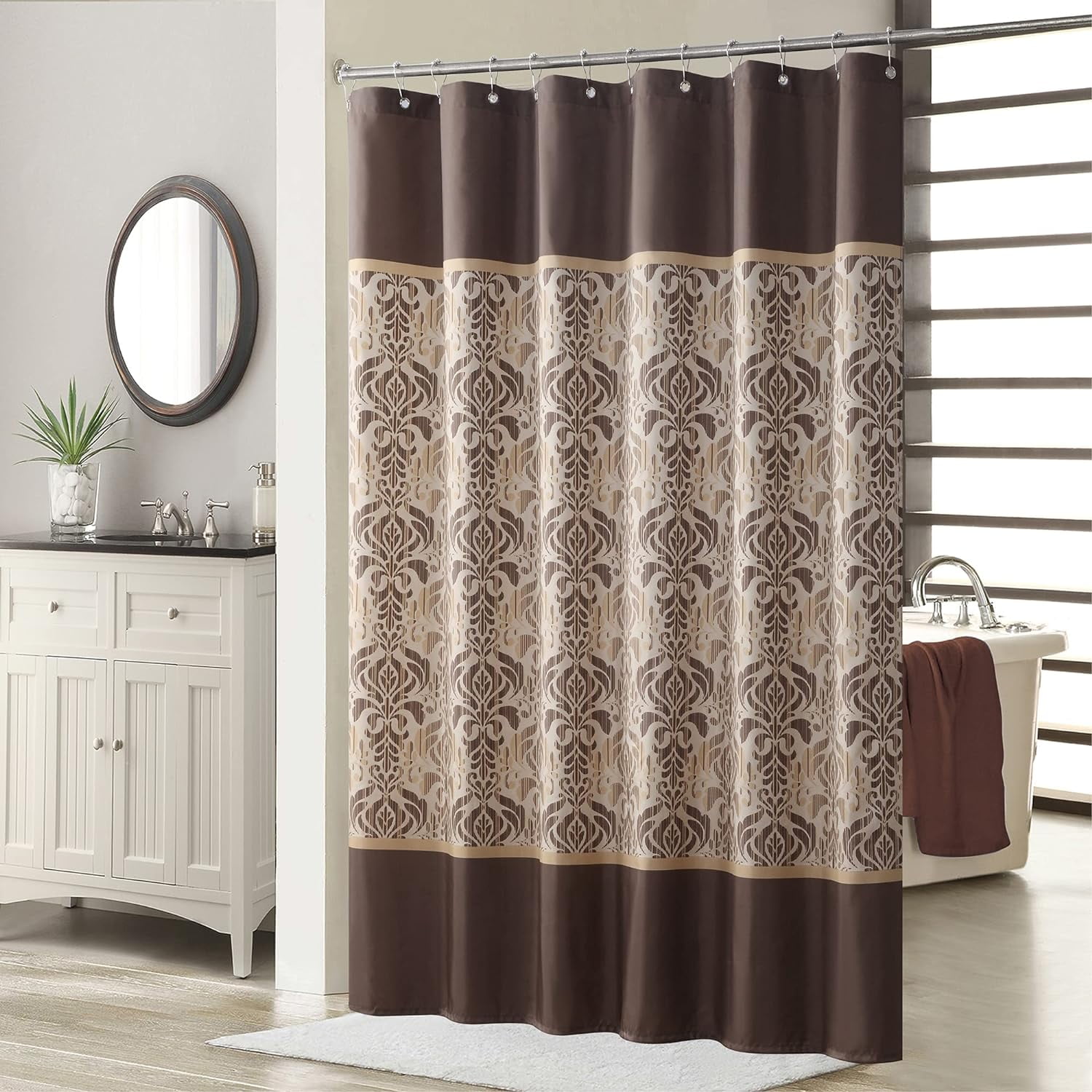 Sterling Brown Chocolate Polyester Fabric Vintage Damask Bathroom Curtains Printed Waterproof Shower Curtain 72 inches W x 72 inches H Walmart