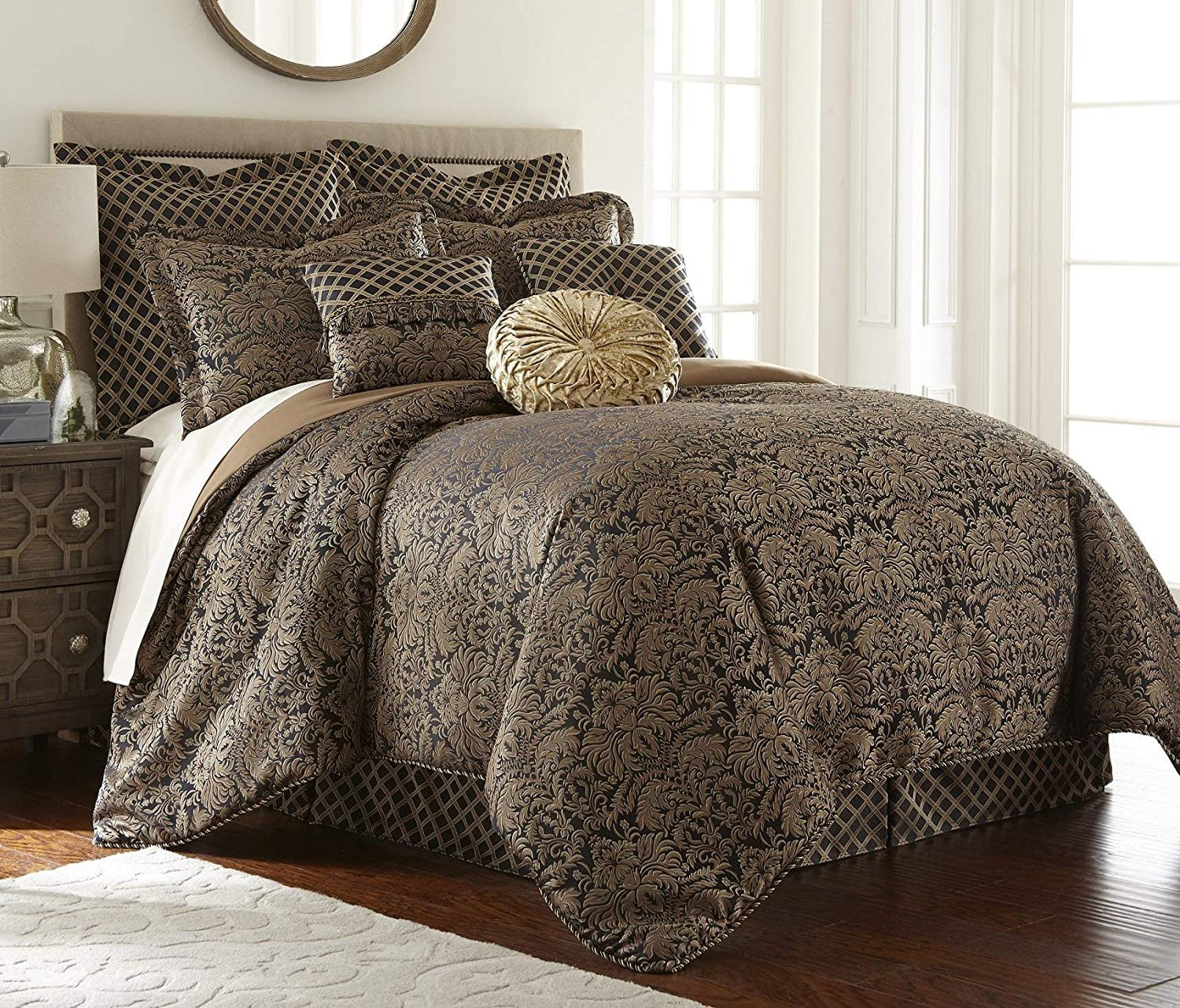 Sterling Creek Valencia 9-Piece Queen Bedding Set, Gold Black Floral ...