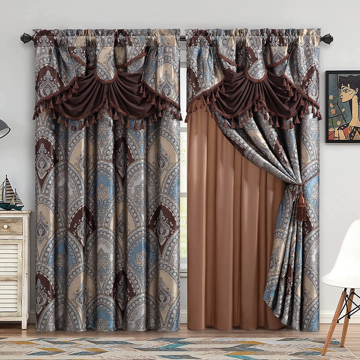 Sterling Creek Venetian 4-Piece Luxury Medallion Floral Jacquard Window ...