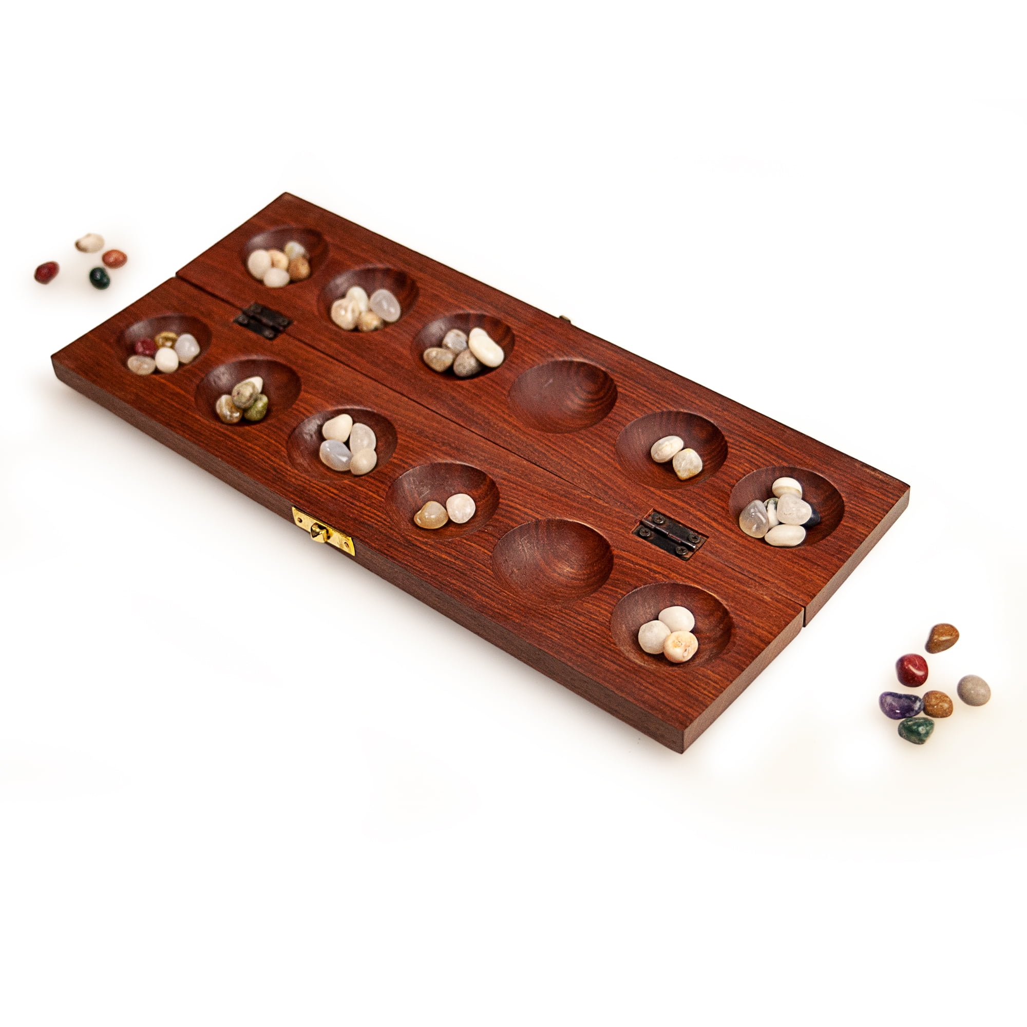 Sterling Games 13 Wooden Mancala with Cherry Wood Finish and Real ...