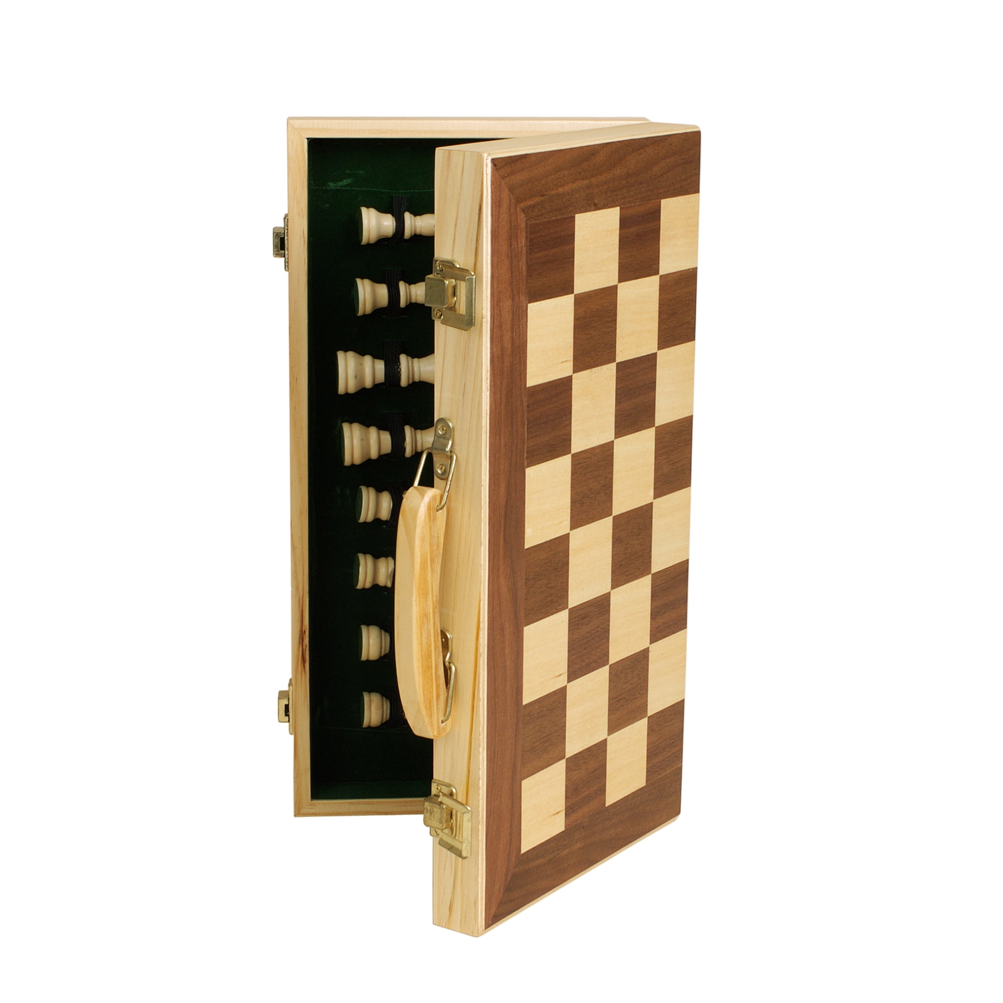 "Sterling Games 16"" Wooden Chess Travel Set with Brass Locks, Felted ...