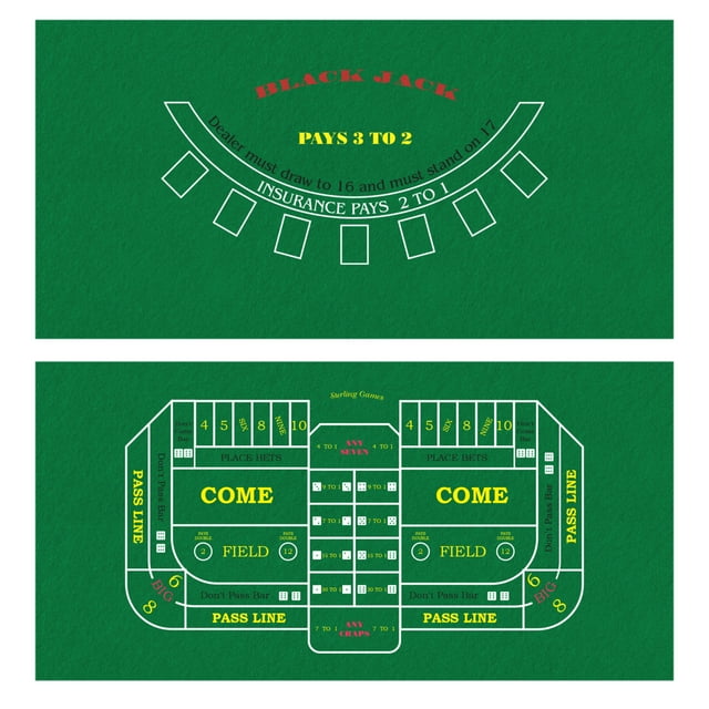 Sterling Games Blackjack and Craps Felt Layout, 72" x 36" Double Sided ...