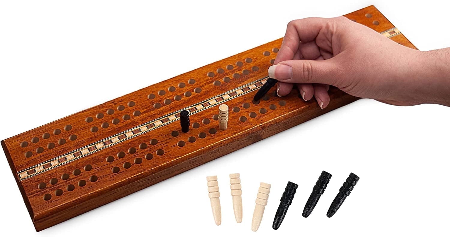 Sterling Games Giant 16" Big Wood Cribbage Board for 2 Players, Double ...