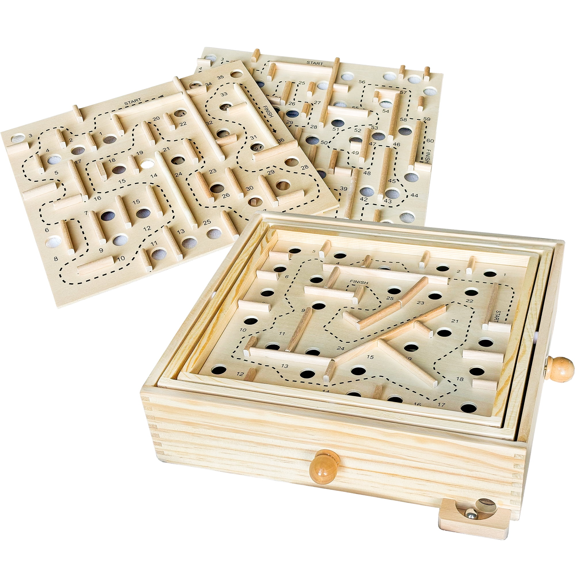 Sterling Games Wooden Labyrinth with 3 Swappable Boards Wooden Tilt ...