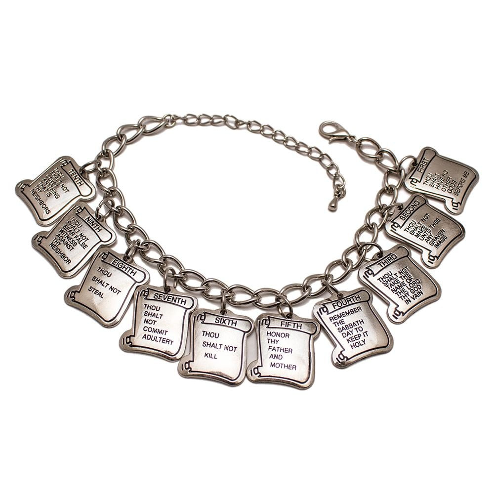 Catholic Gift - 10 Commandments Silver Charm Bracelet - Walmart.com