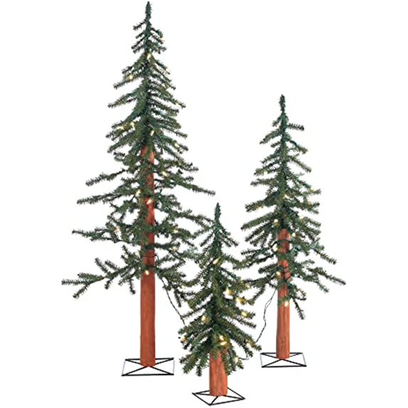 Sterling Set of 3 Lighted Christmas Trees with Metal Trunks, Small to ...