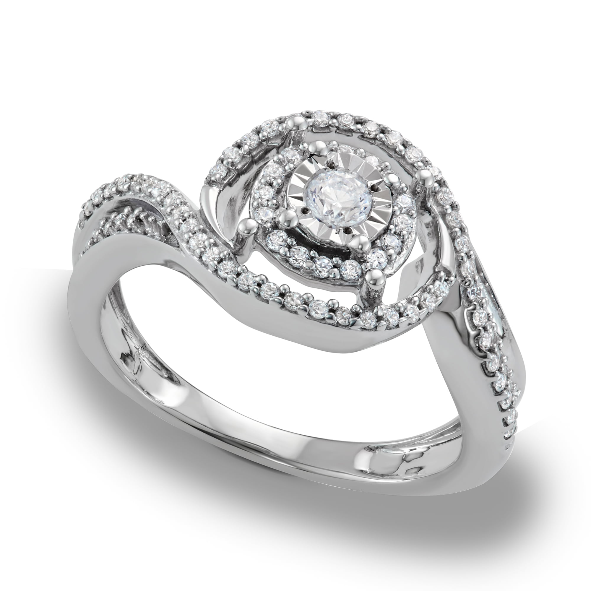 Sterling Silver 0.40ct TDW White Diamond Halo Engagement Ring - Walmart.com