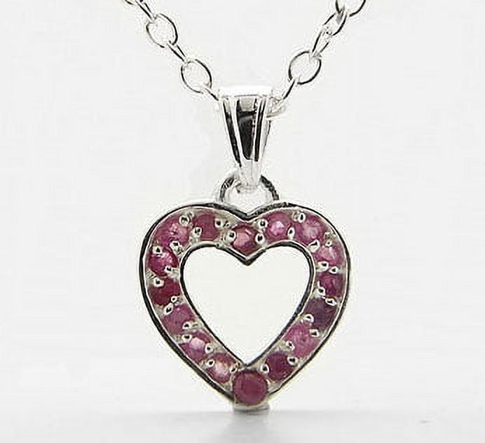 Sterling Silver 0.80cttw Genuine Ruby Heart Pendant with 16" Singapore ...