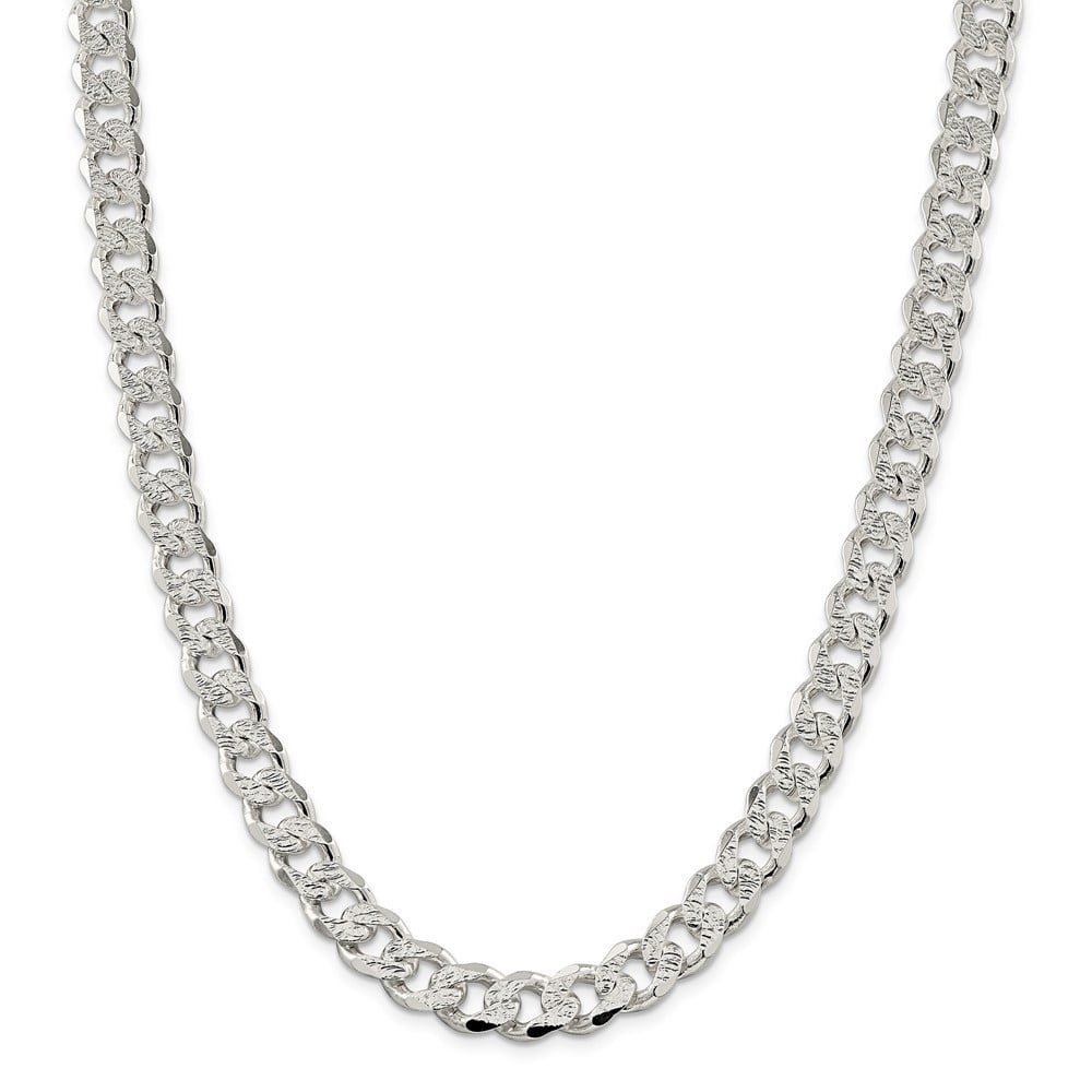 Sterling Silver 10.5mm Pave Curb Chain Necklace - 95.0 Grams - 20 Inch ...