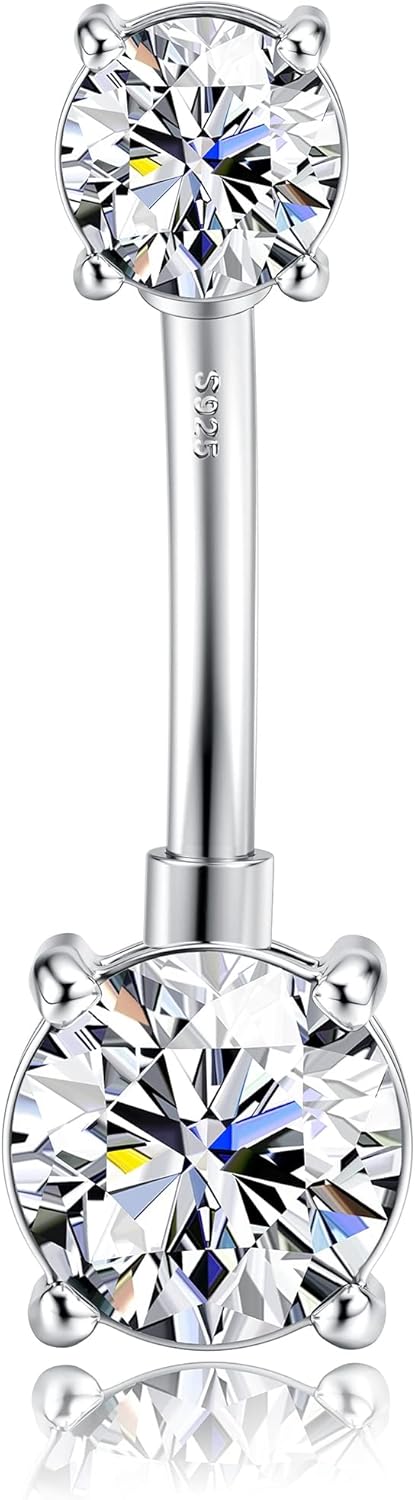 Sterling Silver 14G Belly Button Ring Opal CZ Navel Piercing Jewelry ...