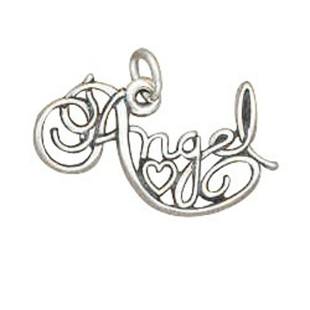 Sterling Silver 16" 1mm Box Chain "ANGEL" Word Pendant Necklace ...