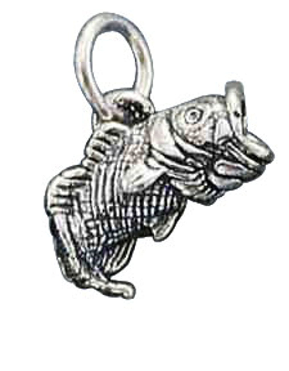 Sterling Silver 16" .8mm Box Chain 3D Big Mouth Bass Fish Pendant ...