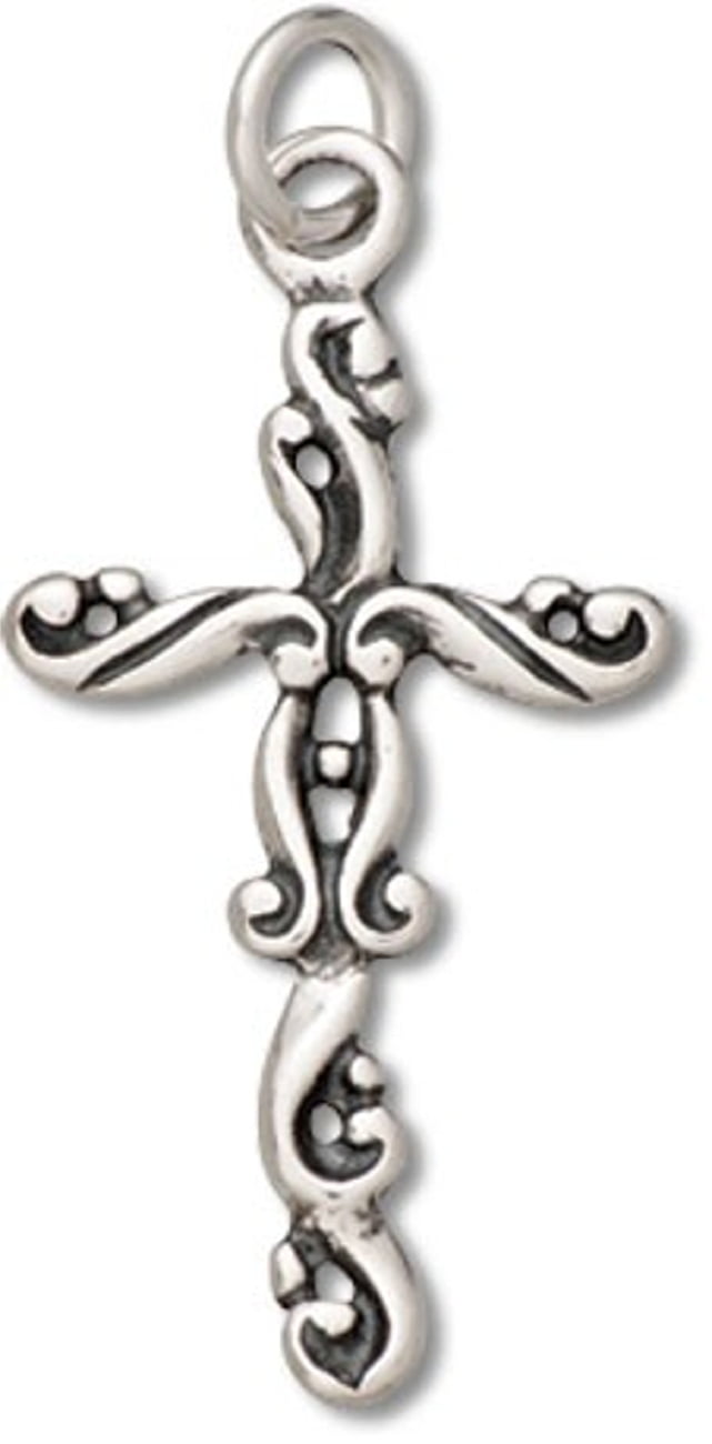 Sterling Silver 16" .8mm Box Chain Cross Swirls Pendant Necklace ...