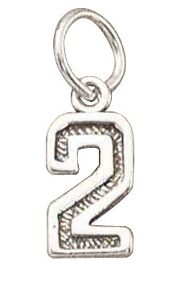 Sterling Silver 16" .8mm Box Chain Jersey Number Two 2 Pendant Necklace ...