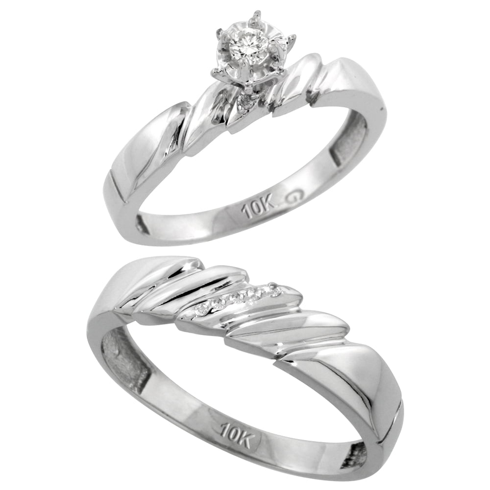 Sterling Silver 2-Piece Diamond Ring Set ( Engagement Ring & Man's ...