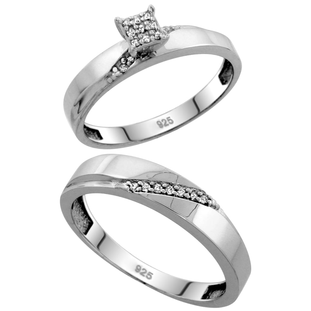 Sterling Silver 2-Piece Diamond wedding Engagement Ring Set for Him and ...