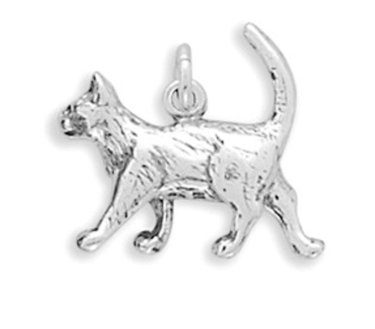 Sterling Silver 20" 1mm Box Chain 3D Walking Kitty Cat Pendant Necklace ...
