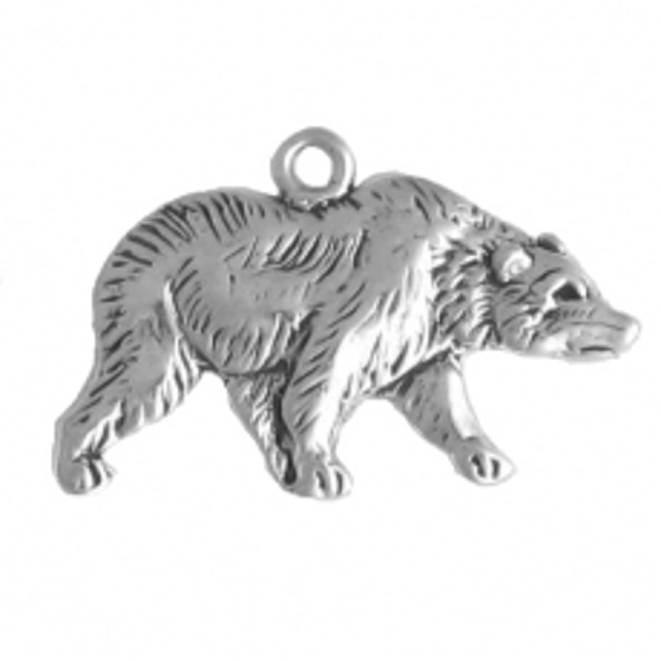 Sterling Silver 24" 1.2mm Box Chain Right Facing Walking Grizzly Bear ...