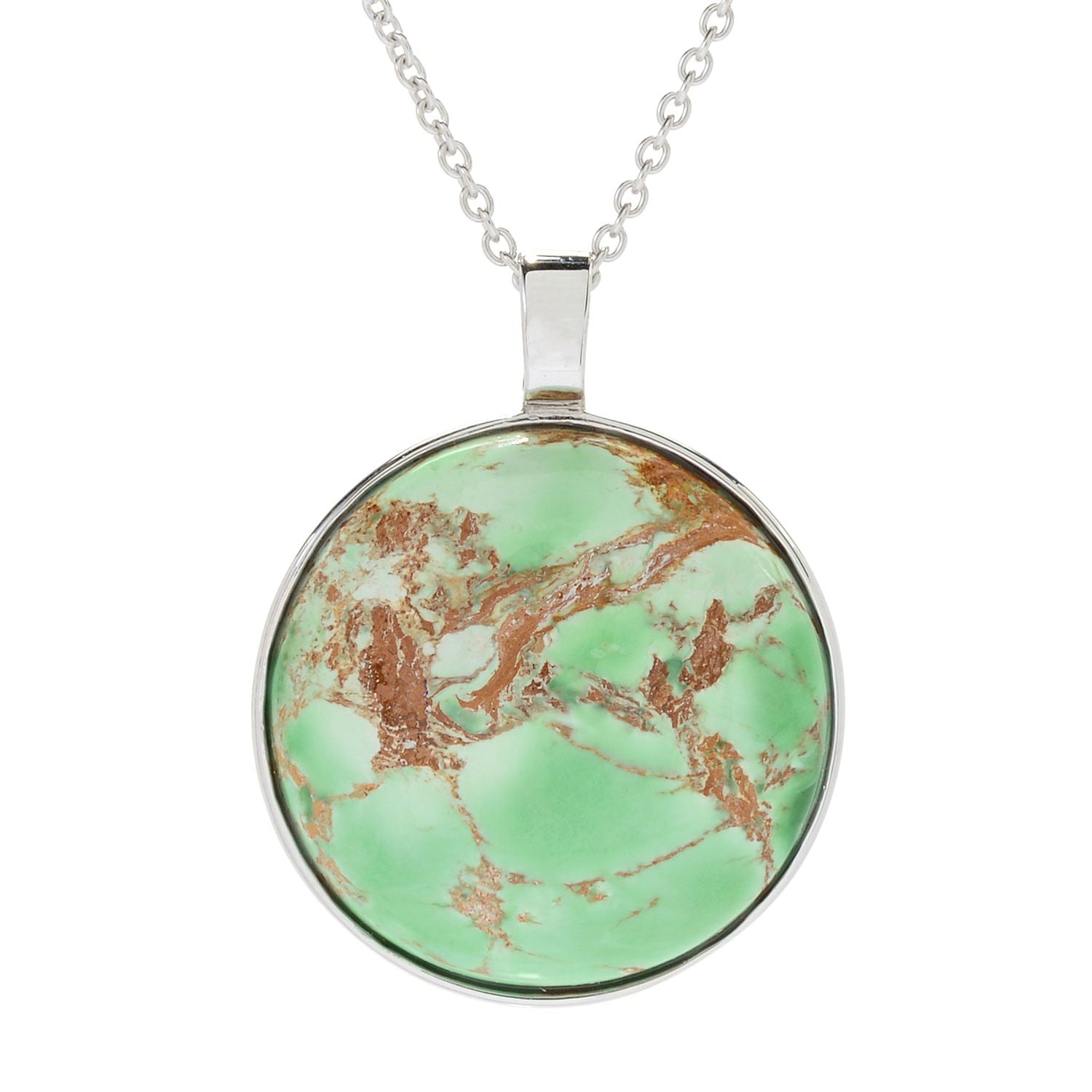 Sterling Silver 24mm Round Variscite Pendant w/ 18' Cable Chain ...