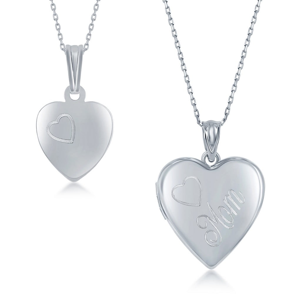 Sterling Silver 2PC Mother & Daughter Set, Heart Pendant + Locket - Mom ...
