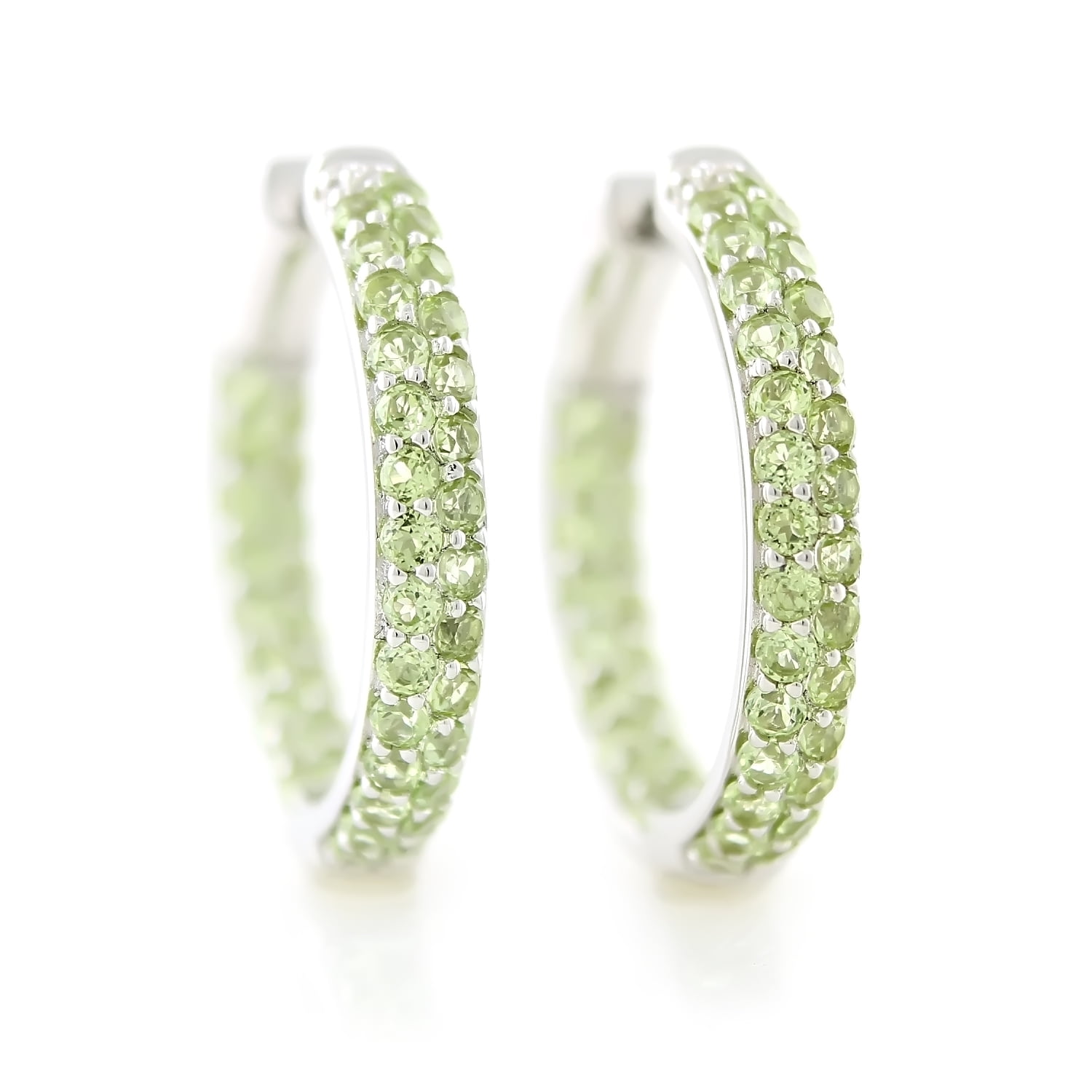 Sterling Silver 3.37Ctw Peridot Inside Outside Hoops Earring 1.00"L ...