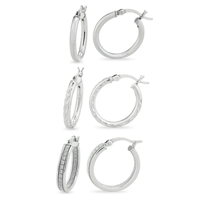 Sterling Silver 3 Piece Hoop Earrings Set - Walmart.com