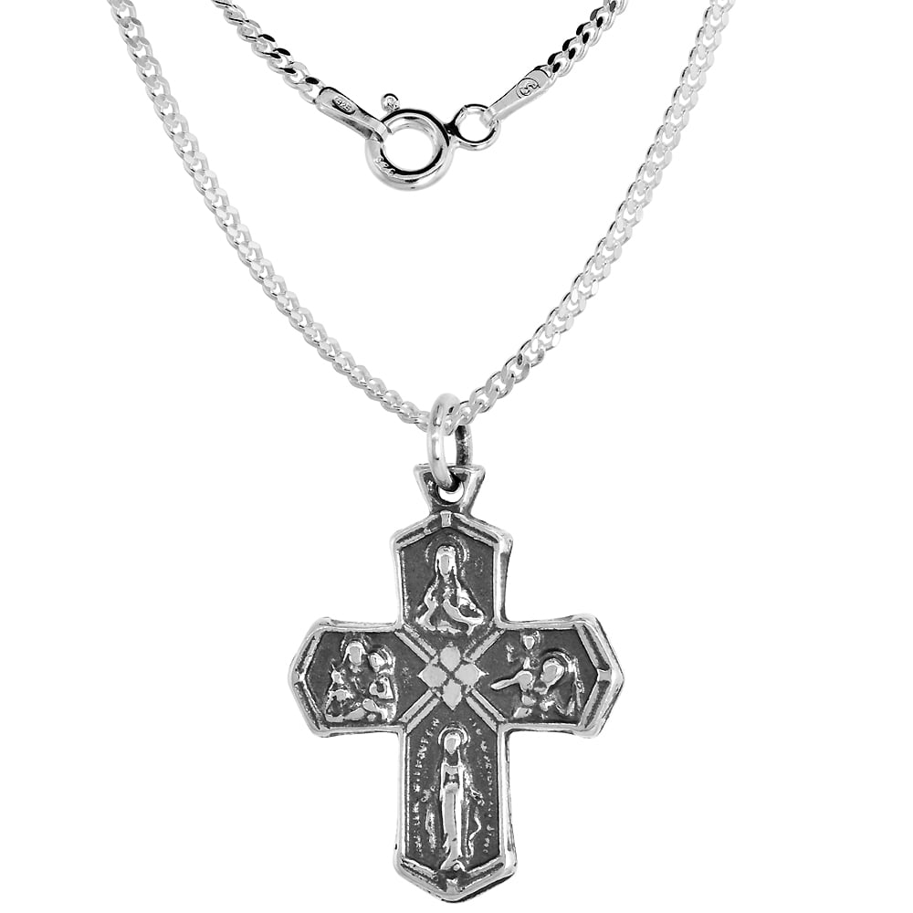 Sterling Silver 4 Way Cross Medal Necklace Antique Finish 20 inch CRB ...