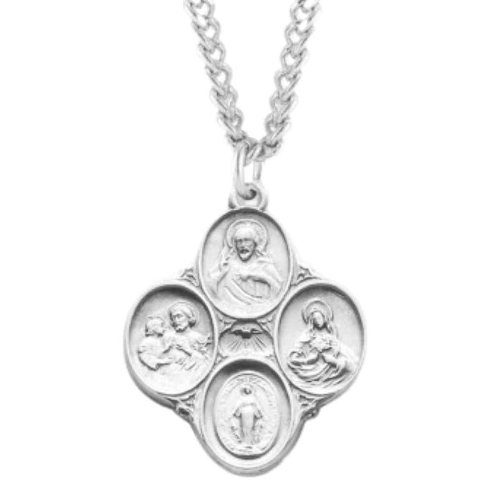 Sterling Silver 4-Way Medal with 24" Rhodium Plated Stainless Steel ...