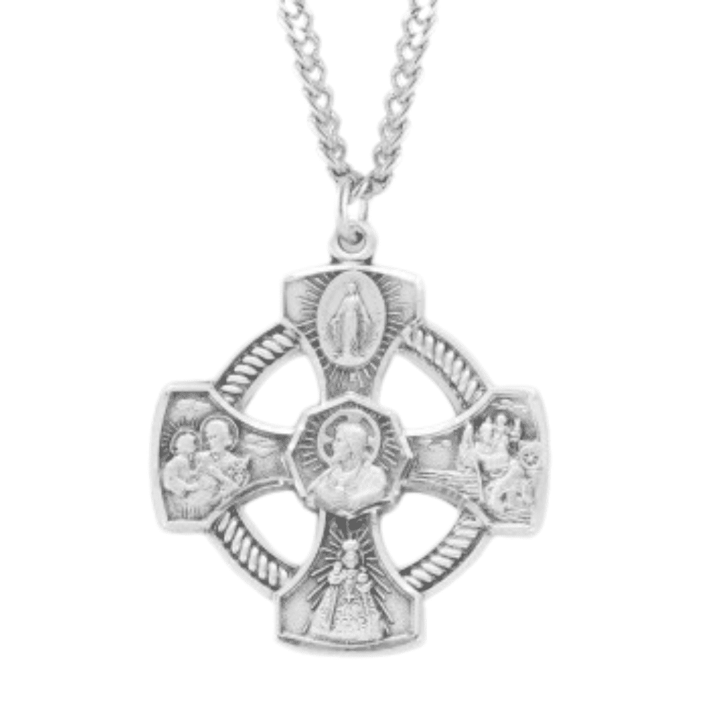 Sterling Silver 5-Way Medal with Halo, 24" Endless Rhodium Plated ...