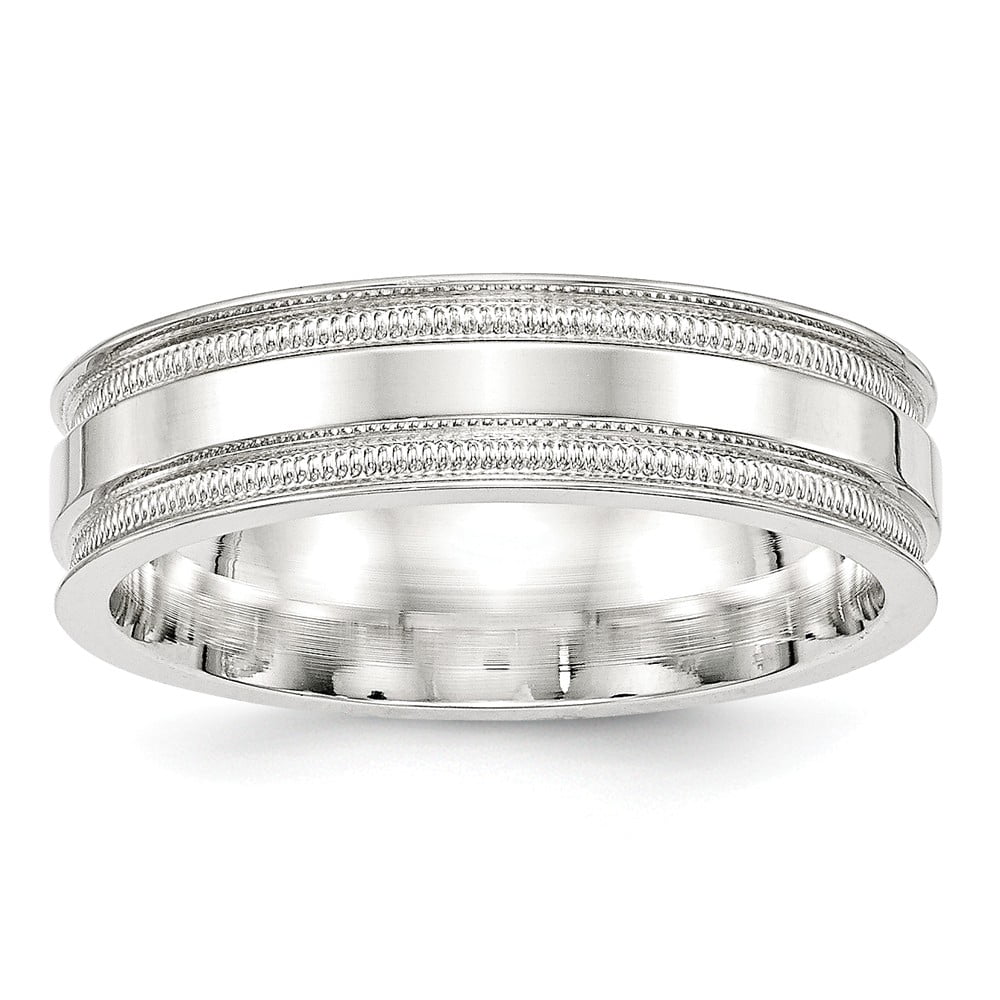 Sterling Silver 6mm Polished Flat Milgrain Grooved Edge Fancy Band Size ...