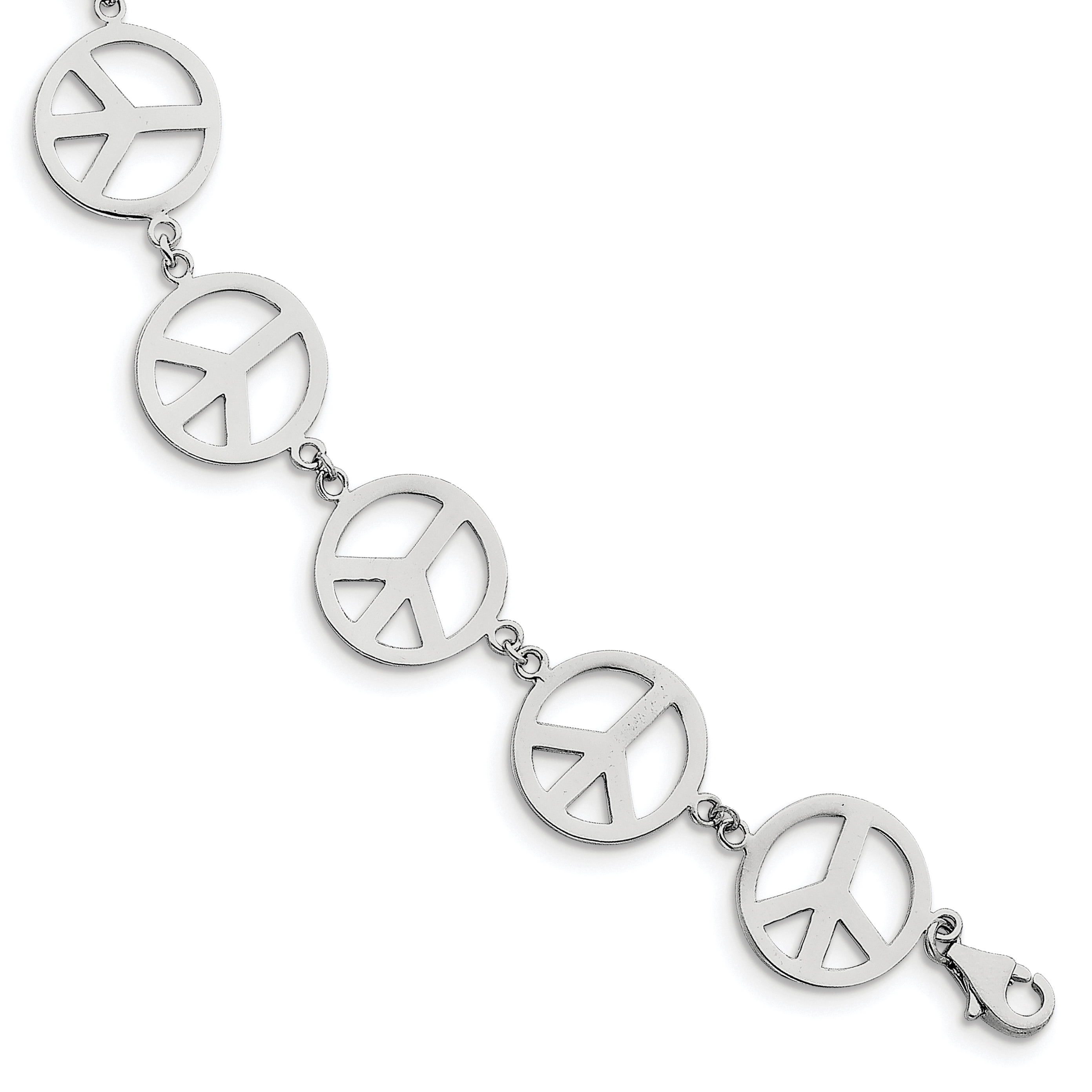 Sterling Silver 7.25in Peace Symbol Bracelet - Walmart.com