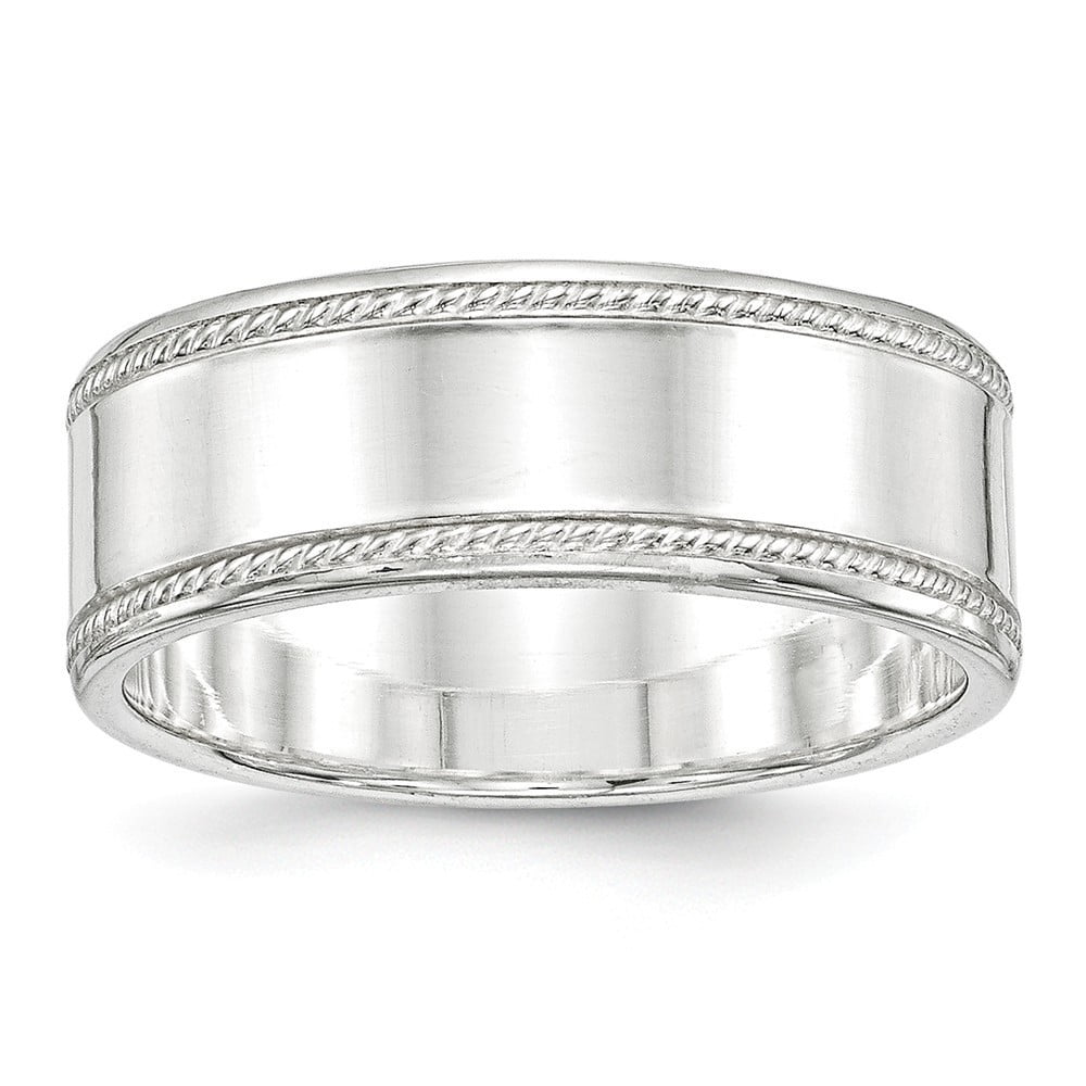 Sterling Silver 8mm Designed Edge Band Ring - 7.3 Grams - Size 10 ...