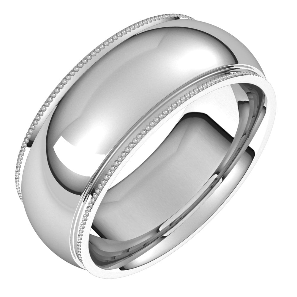 Sterling Silver 8mm Milgrain Half Round Shape Comfort Fit Edge Classic ...