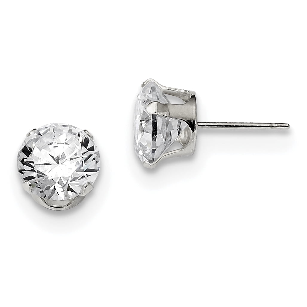 Sterling Silver 8mm Round Snap Set CZ Stud Earrings Sterling Silver ...