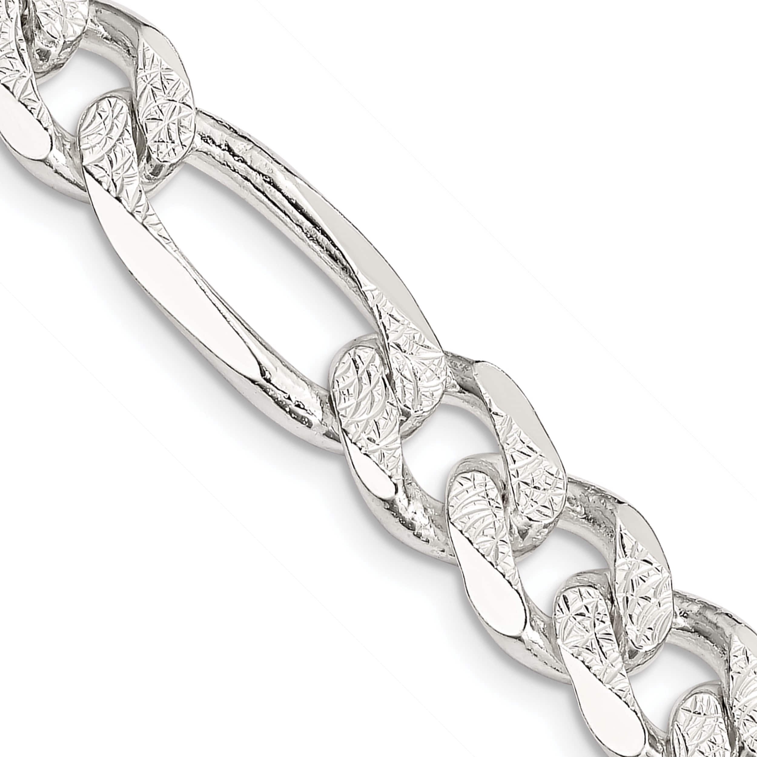 Sterling Silver 9.5mm Pave Flat Figaro Chain (26 X 9.5) Made In Italy ...