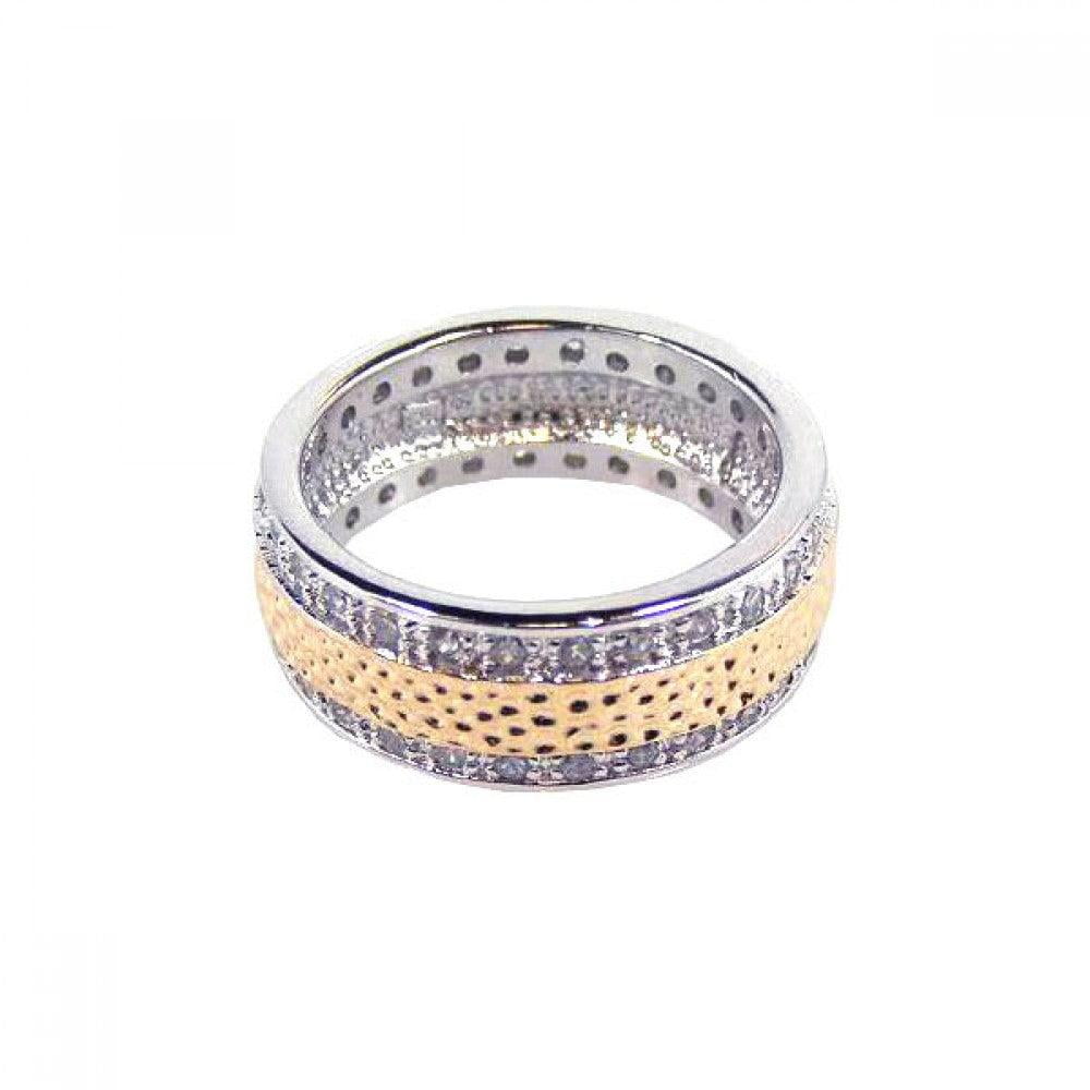 Sterling Silver 925 Two Tone Rhodium Gold Plated Eternity Ring White CZ ...