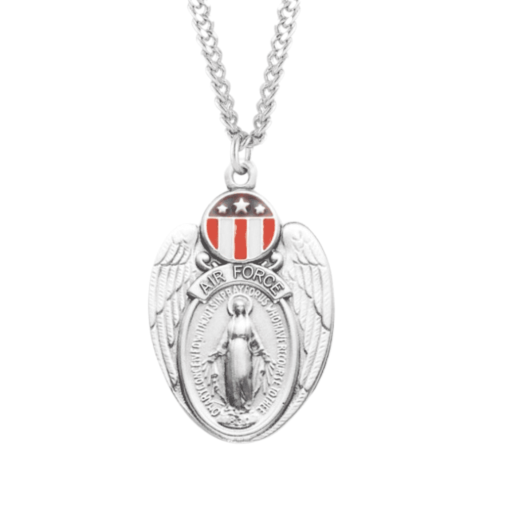 Sterling Silver Air Force Shield Miraculous Medal with Red, White ...