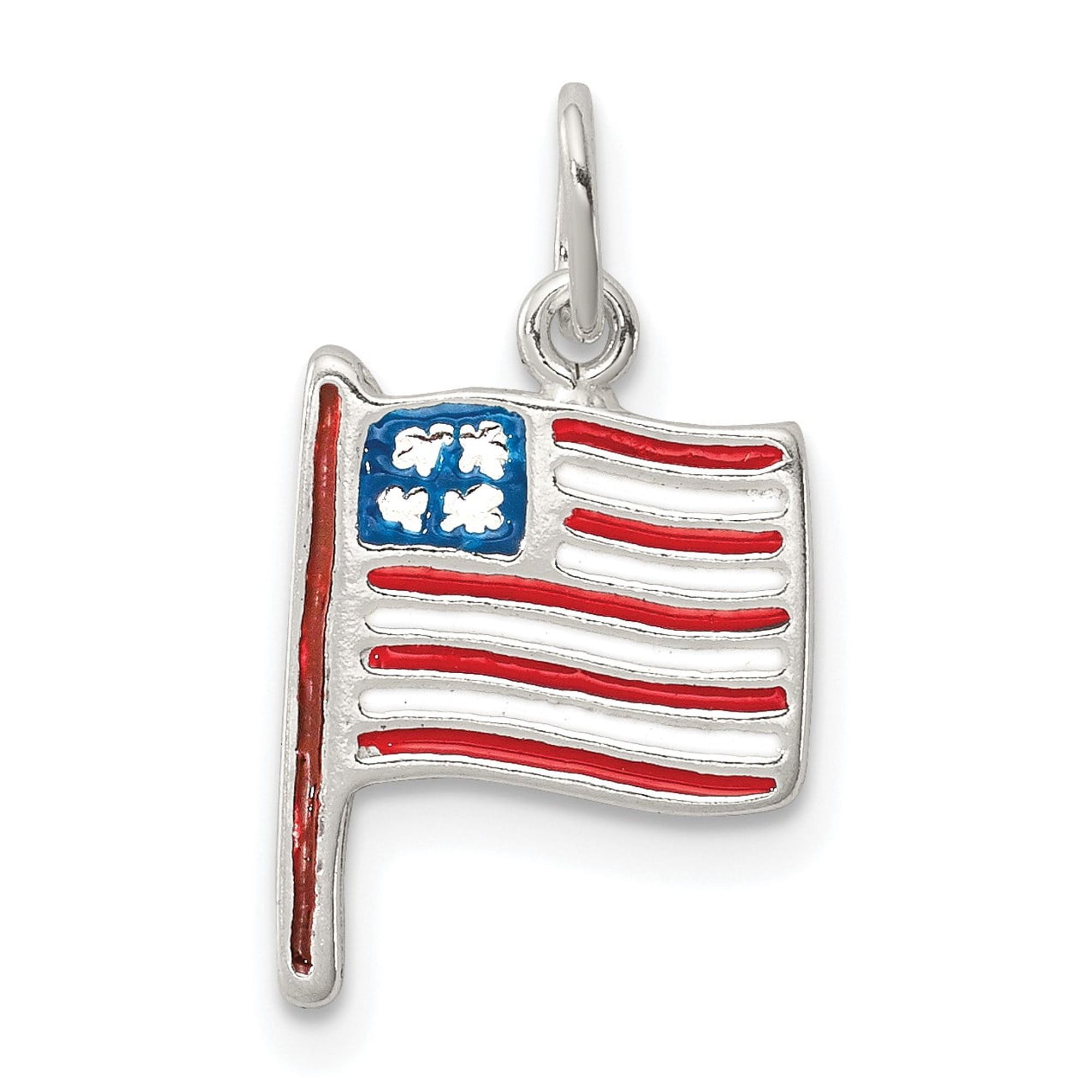 Sterling Silver American Flag Pendant with Red White Blue Enamel ...
