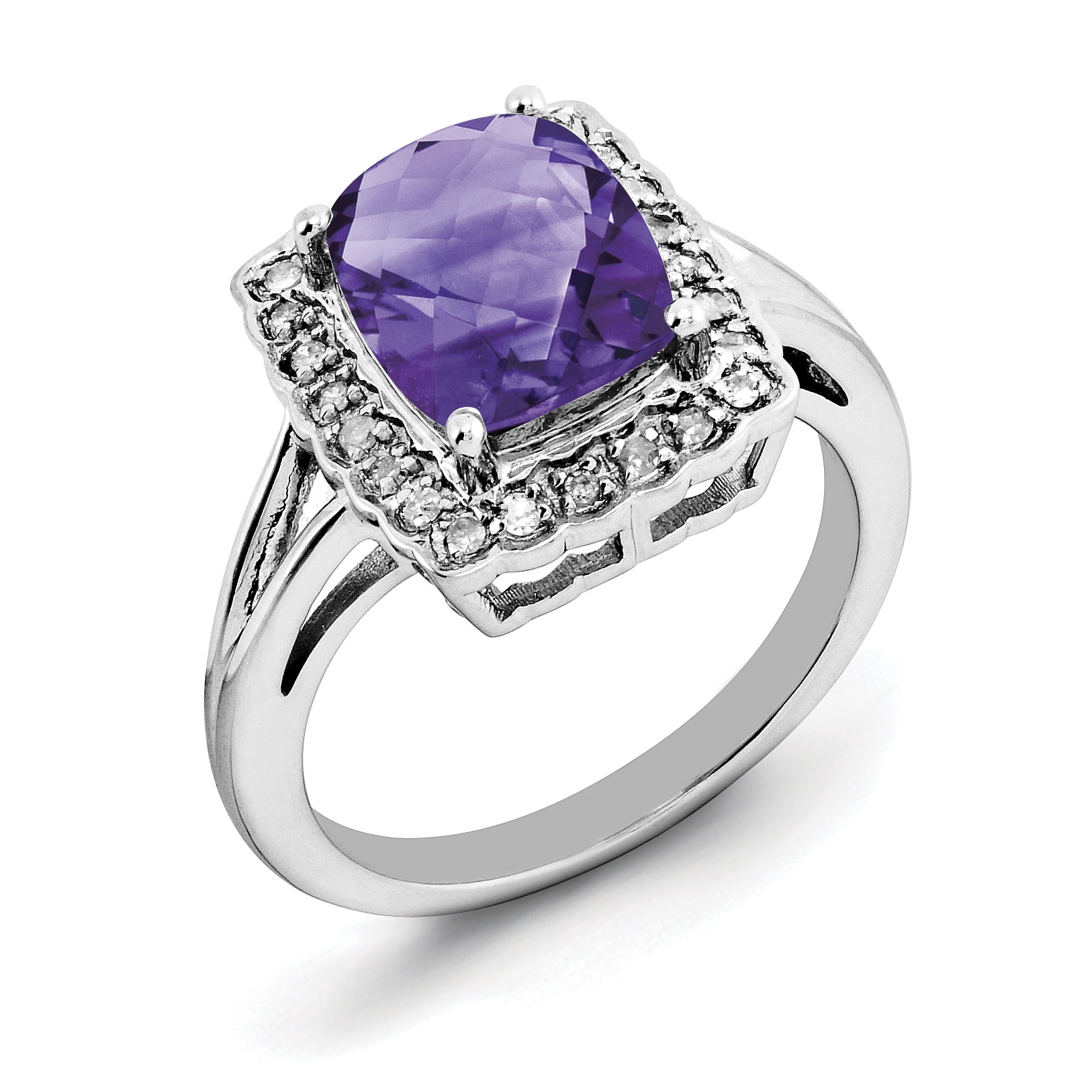 Sterling Silver Amethyst & Diamond Ring. Carat Wt- 0.12ct. Gem Wt- 2 ...