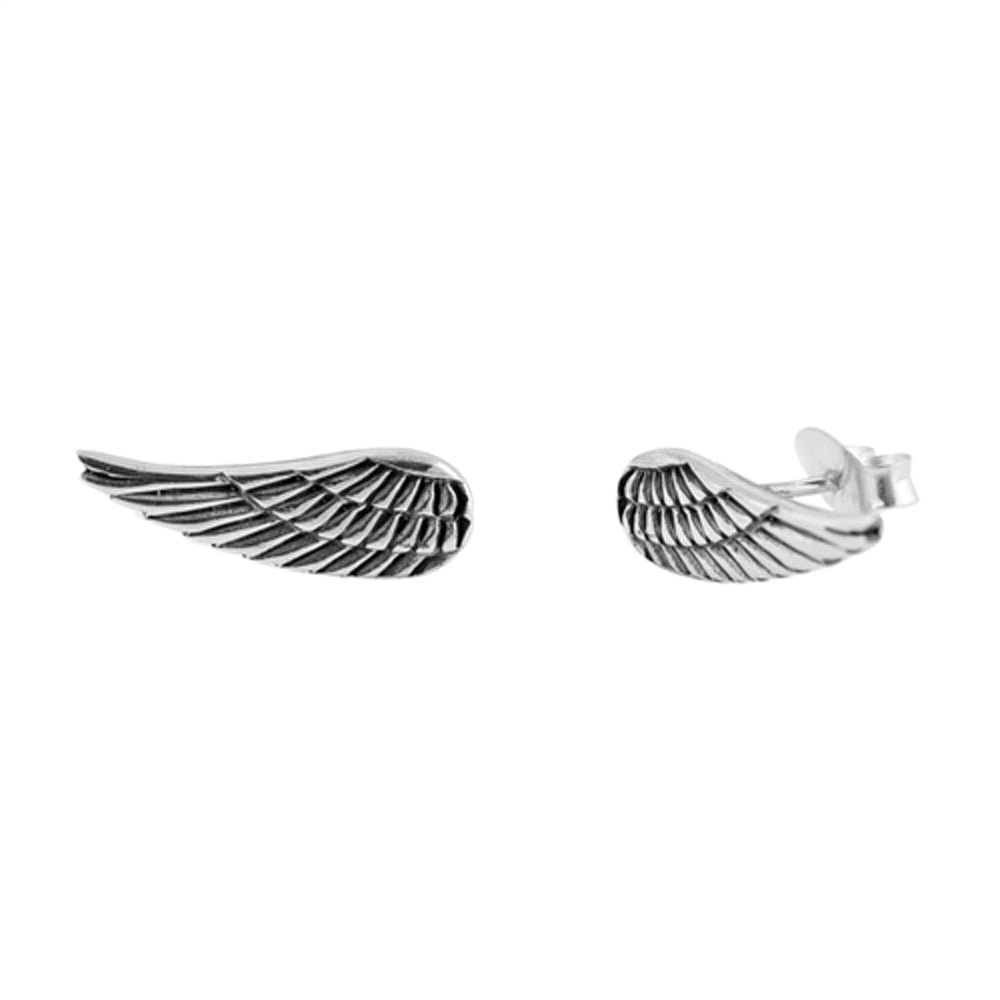Sterling Silver Angel Wing Feather Faith Christian Stud Oxidized ...